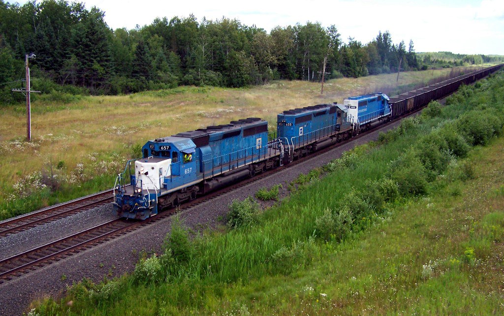 North Shore Mining 657 and two others northbound